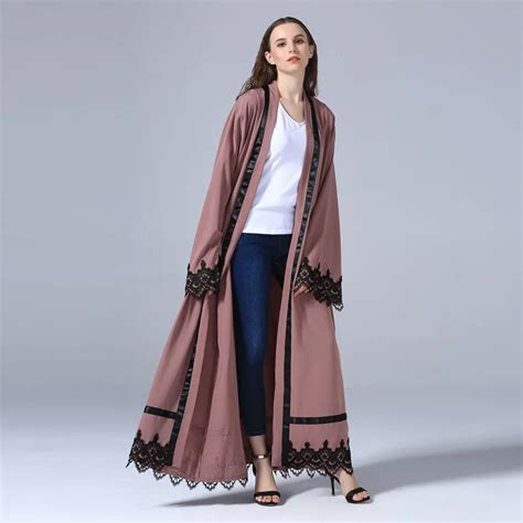 Casual Muslim Lace Open Abaya Dress Cardigan Robe Musulmane Ramadan