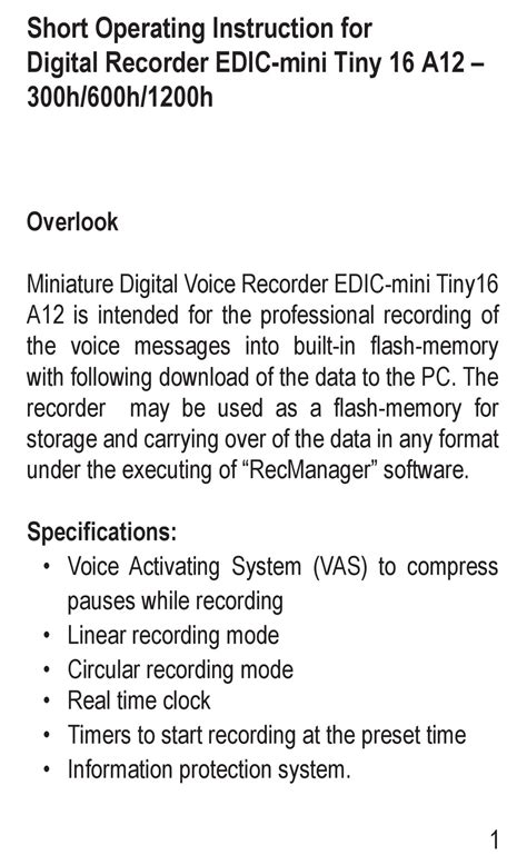 TS-MARKET EDIC-MINI TINY 16 A12 SHORT OPERATING INSTRUCTIONS Pdf ...