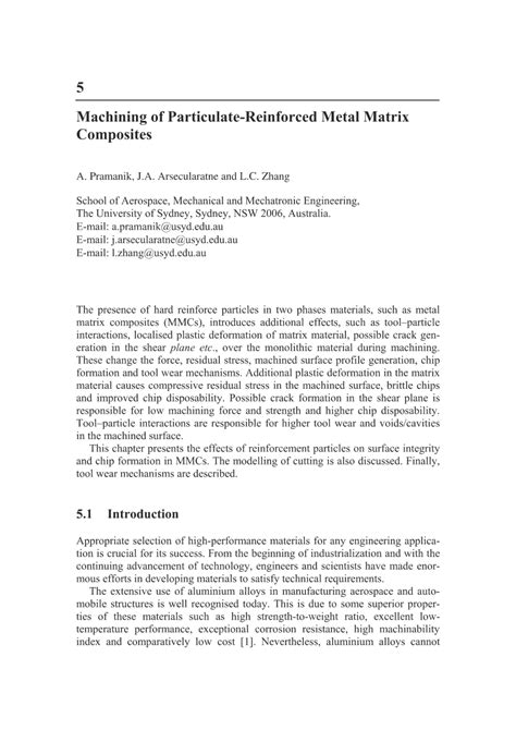 Pdf Chapter 5 Machining Of Particulate Reinforced Metal Matrix Composites