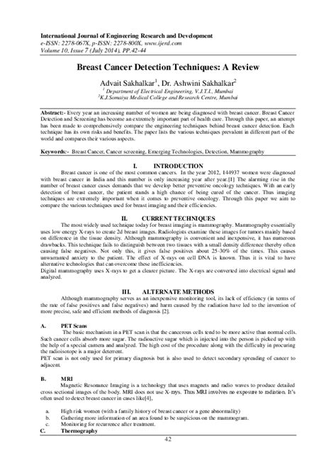Pdf Breast Cancer Detection Techniques A Review