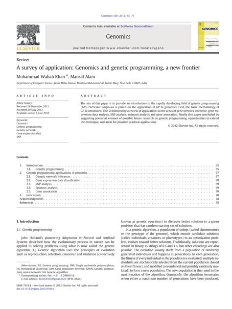 Pdf A Survey Of Application Genomics And Genetic Programming