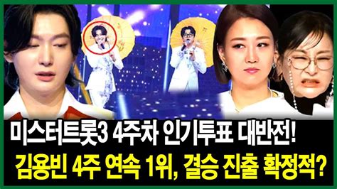 미스터트롯3 4주차 인기투표 대반전 김용빈 4주 연속 1위 결승 진출 확정적 Youtube