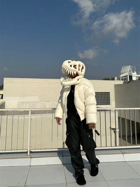 Frozen Fossil T Rex Skeleton White Down Jacket A Prehistoric