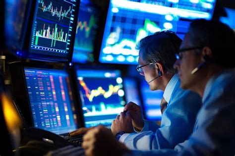 Financial Traders Analyzing Realtime Stock Market Data On Multiple Screens Premium Ai