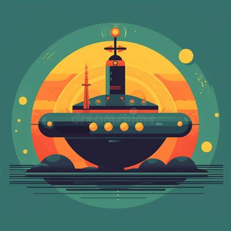 Illustration Of A Submarine Simple Vector Art Of A Submarine Front View Cartoon Drawing Of A