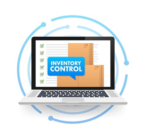 Premium Vector Laptop With A Box On The Screen With Text Inventory Control On Speech Bubble