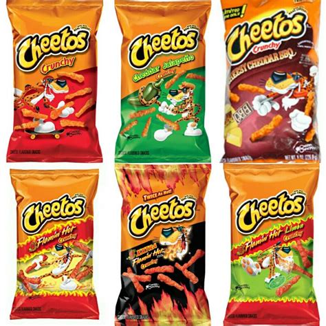 Four Bags Of Cheetos Are Shown In Different Colors