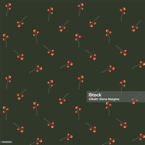 짙은 녹색 수채화 물감 이음매 없는 패턴에 크리스마스 레드 베리 심플한 미니멀리스트 겨울 휴가 디자인을 위한 마가목이 있습니다 0명에 대한 스톡 벡터 아트 및 기타 이미지