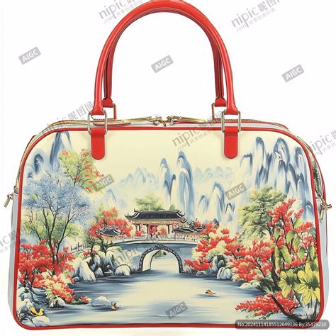 Ai创作图包案彩绘 工艺品箱案 客秋包 新款山水 云锦女包 绣花包橱窗 包包印制图案 手提包印花 中式刺绣山水 手绘包案 箱包旗舰店 古风包包