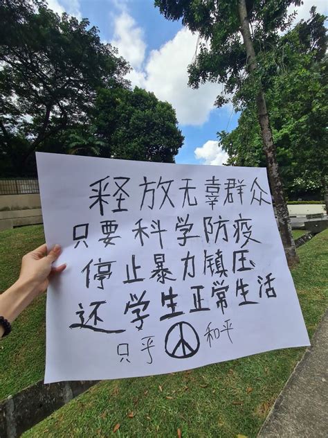 中国驻新加坡大使馆前抗议 狮城女子促释放无辜群众 新国志