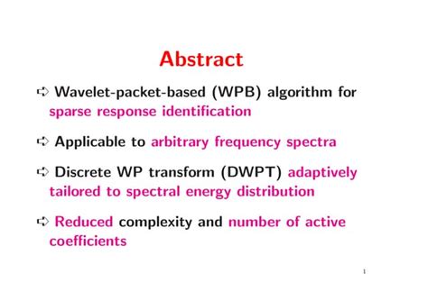 wavelet packet based adaptive algorithm for sparse impulse response
