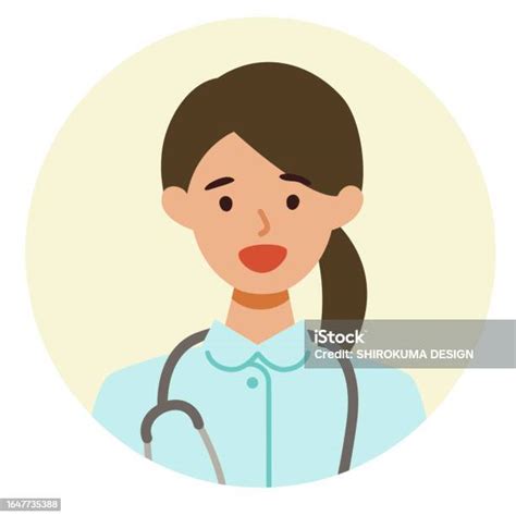 일하는 간호사 여자 건강 관리 개념여자 만화 캐릭터입니다 사람들은 프로필 아바타 및 아이콘에 얼굴을 맞춥니다 웃고 있는 여자의