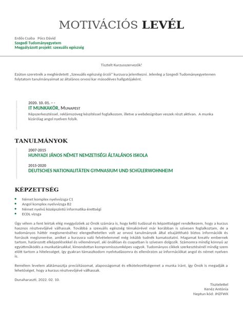 Motivációs Levél Pdf