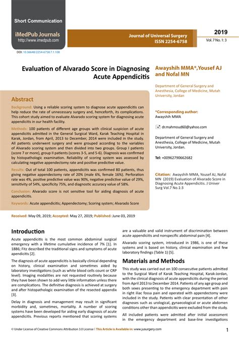 Pdf Evaluation Of Alvarado Score In Diagnosing Acute Appendicitis