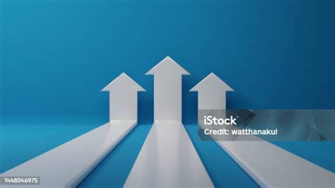 3d 렌더링 파란색 배경에 3개의 흰색 화살표입니다 비즈니스 화살표 목표 방향 개념 성공 금융 성장 비전이 높아지고 있습니다 투자 Roi에 대한 수익 차트 증가 이익 복사