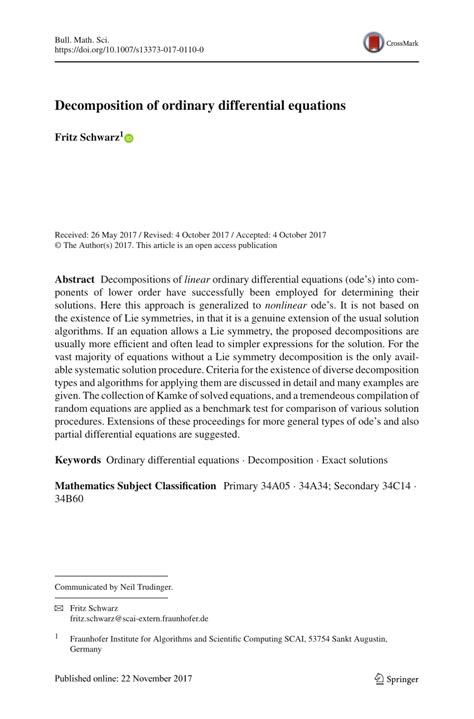 Pdf Decomposition Of Ordinary Differential Equations
