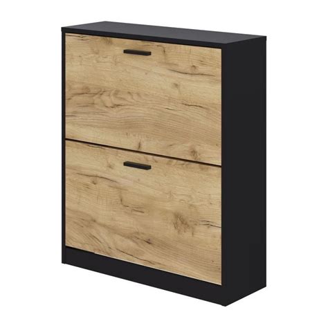 Meuble A Chaussure 2 Portes Decor Chene Et Noir