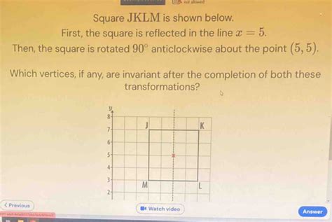Solved Square Jklm Is Shown Below First The Square Is Reflected In