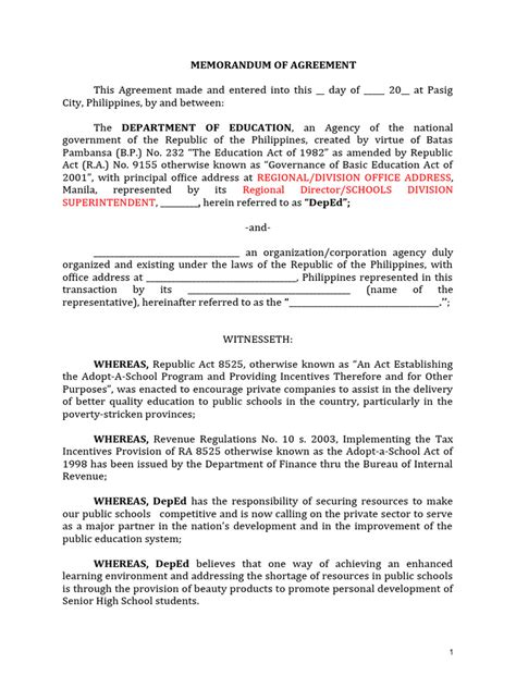 Moa Dod Doa Sample Template Pdf Government Justice