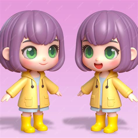 Premium Psd Girl Avatar With Purple Hair And Yellow Raincoat
