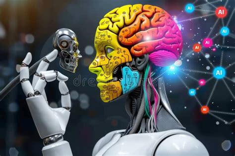 Futuristic Ai Robot Connecting With Human Brain Exploring