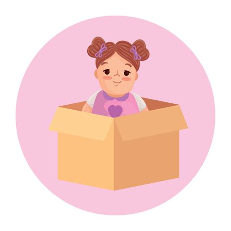Cute Doll Toy On Box Carton In Round Frame 17451241 Vector Art At Vecteezy