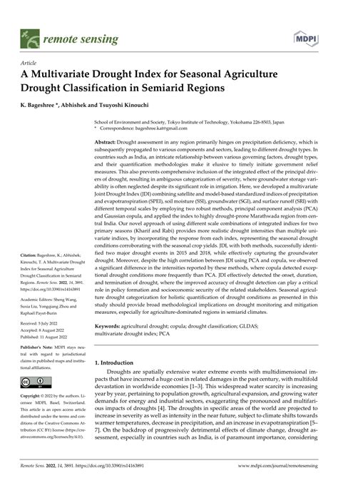 Pdf A Multivariate Drought Index For Seasonal Agriculture Drought Classification In Semiarid