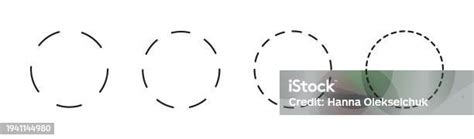 파선 원 플랫 아이콘 집합입니다 깨진 반지 점선 링 기호입니다 단순 파선 둥근 선 추상 그래픽 요소입니다 둥근 절단선 벡터 템플릿입니다 그래픽 일러스트레이션 0명에 대한