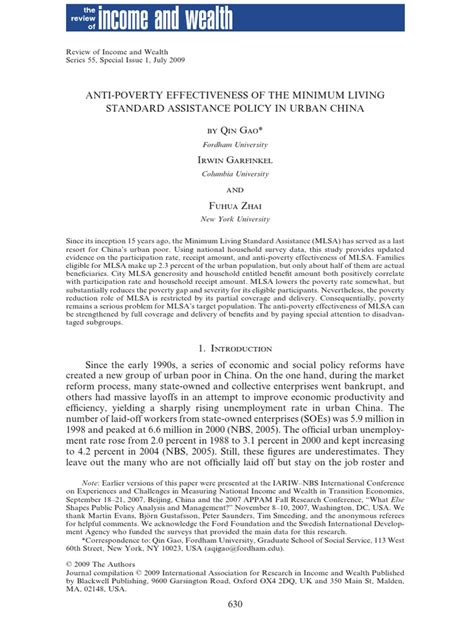 Gao Et Al 2009 Anti Poverty Effectiveness Of The Minimum Living