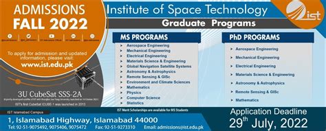 Institute Of Space Technology Ist Islamabad Msphd Fall 2022 Admissions