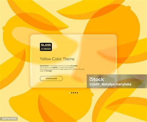 노란색 테마입니다 반투명 젖빛 유리와 망고 과일 Glassmorphism 스타일의 벡터 이미지입니다 글래스모피즘에 대한 스톡 벡터 아트 및 기타 이미지 Istock