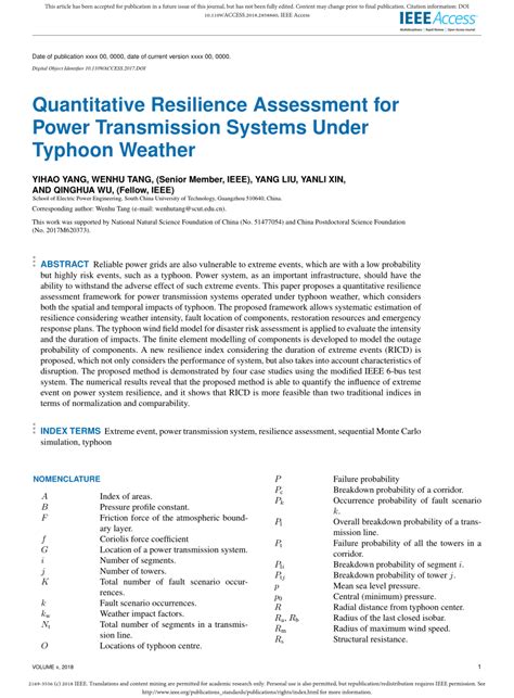 Pdf Quantitative Resilience Assessment For Power Transmission Systems Under Typhoon Weather