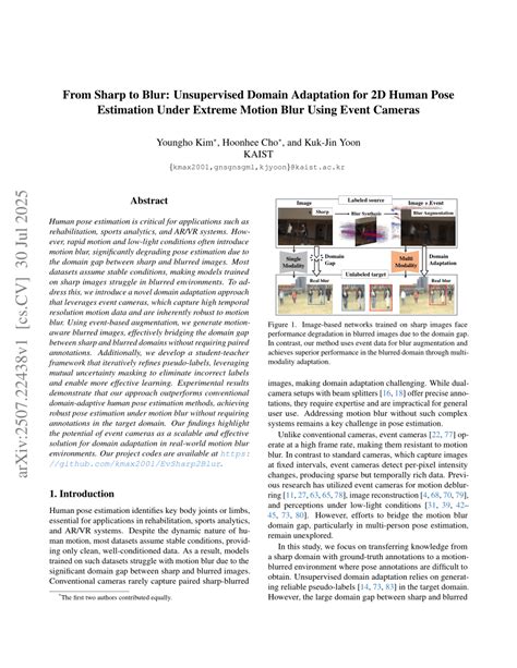 Pdf From Sharp To Blur Unsupervised Domain Adaptation For 2d Human Pose Estimation Under