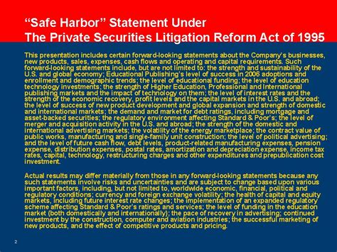 “safe Harbor” Statement Under