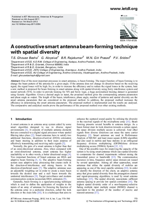 Pdf Smart Antenna Beamforming With Spatial Diversity
