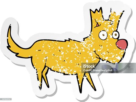 Ilustración De Pegatina Retro Angustiada De Un Lindo Perrito De Dibujos