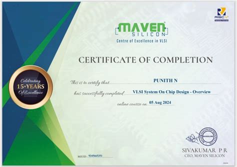 Happy To Share Course Completion Certificate On Vlsi System On Chip Design Course From Maven