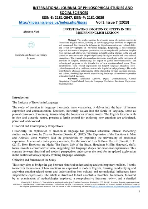 Pdf Investigating Emotion Concepts In The Modern English Lexicon