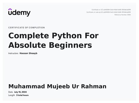 Completed Python Course On Udemy Muhammad Mujeeb Ur Rahman Posted On