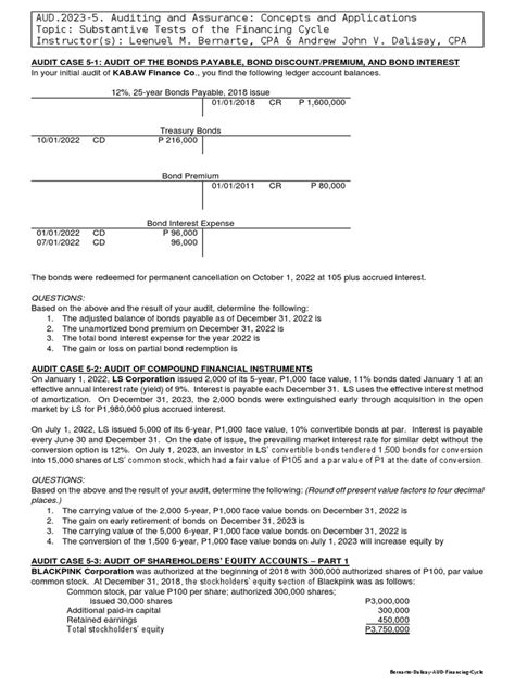Audit Substantive Tests Financing Cycle Pdf
