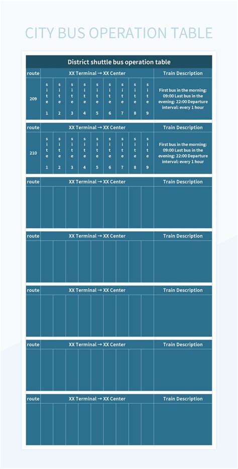 City Bus Operation Table Excel Template And Google Sheets File For Free Download Slidesdocs