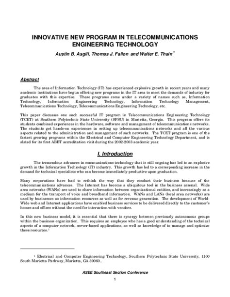 Pdf Innovative New Program In Telecommunications Engineering Technology