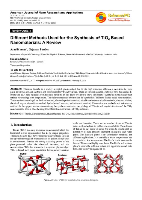 pdf different methods used for the synthesis of tio2 based