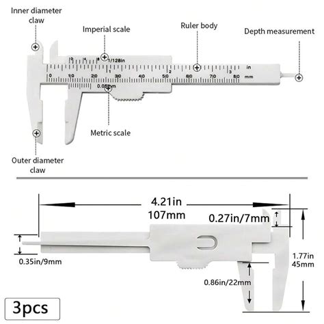 3 Pcs Mini Plastic Vernier Calipers 80mm Dual Scale Metric And Imperial