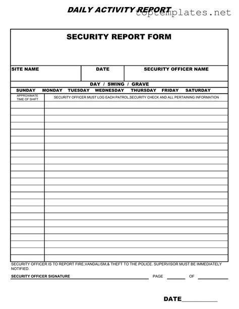 Fillable Security Guard Daily Report Sample Form