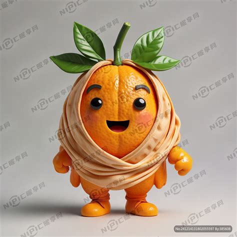 Ai创作图穿披风的桔子 3d立体 可爱 竖大拇指 头上有叶子的柑橘 昵图网
