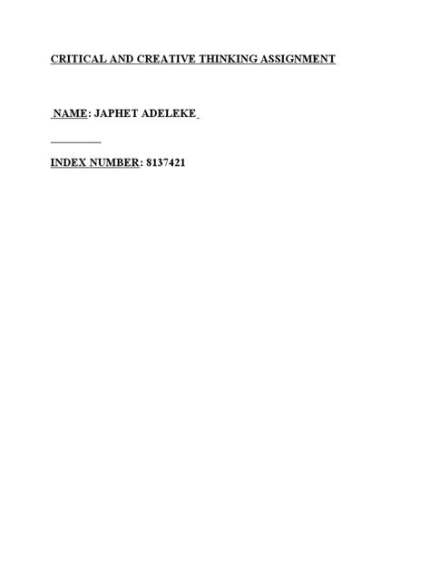 Critical And Creative Thinking Assignment Pdf Critical Thinking Thought