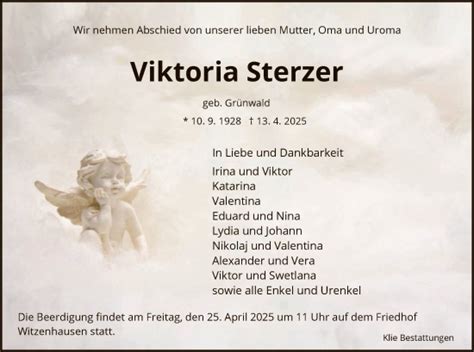 Traueranzeigen Von Viktoria Sterzer Trauerhnade
