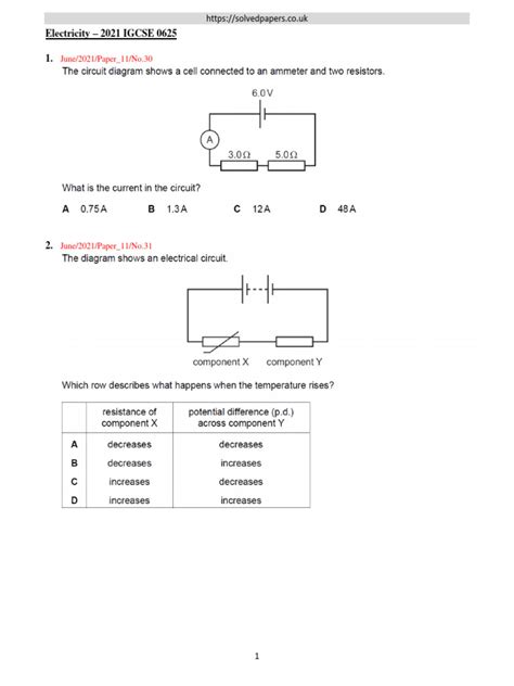 2021 J Electricity Igcse 0625 Pdf