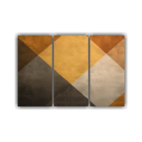 Cuadros Decorativos En Tela Con Diseño Geométrico En Dorado Y Beige